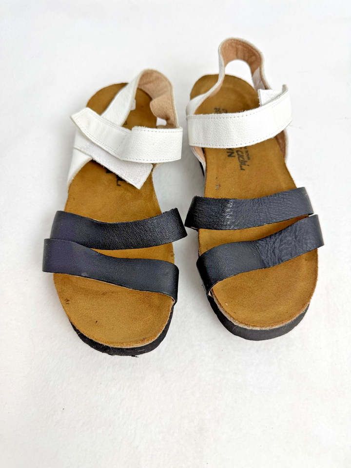 Naot Kayla Sandals Womens Size 7-7.5 Black/White Leather Cork Wedge ...