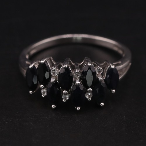 Sterling Silver DESIGNER FAS Black Sapphire & CZ Pave Cocktail Ring ...