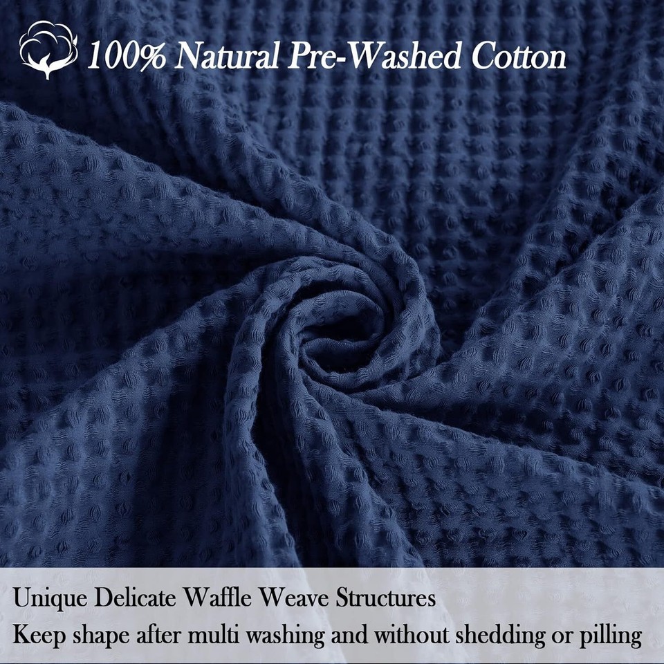 PHF 100% Cotton Waffle Weave Throw Blanket Throw(50" x 60"), Navy Blue ...