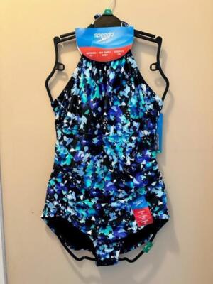 Ladies SPEEDO Black Blue Aqua Halter Panel ONE piece peekaboo Neck ...