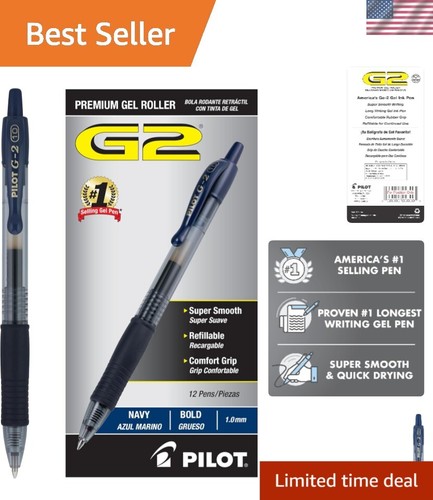 G2 Premium 1.0mm Gel Roller Pens, Pack of 12 - Bold Navy Ink for Smooth ...