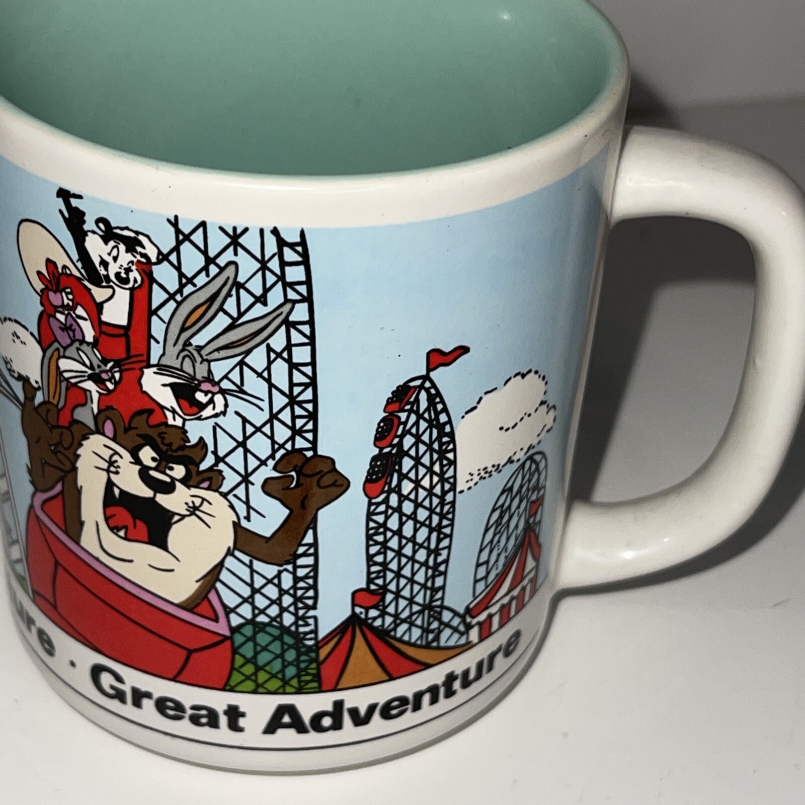 Vintage Six Flags Mug Looney Tunes 1989 Coffee Cup Rollercoaster Theme ...