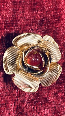 Vintage 70's Gold Color Rose red flashing LED Pin/brooch battery ...