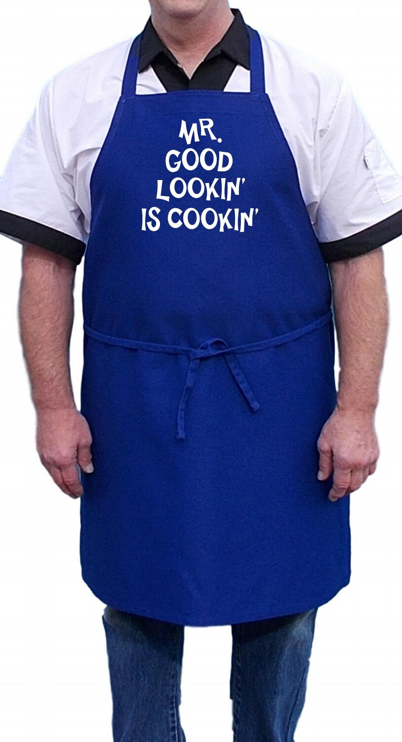 Funny Apron For Men Mr. Good Lookin' Is Cookin', Royal Blue Grilling ...