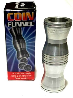ALUMINUM COIN FUNNEL Metal Silver Close Up Magic Trick Penetration Pass ...