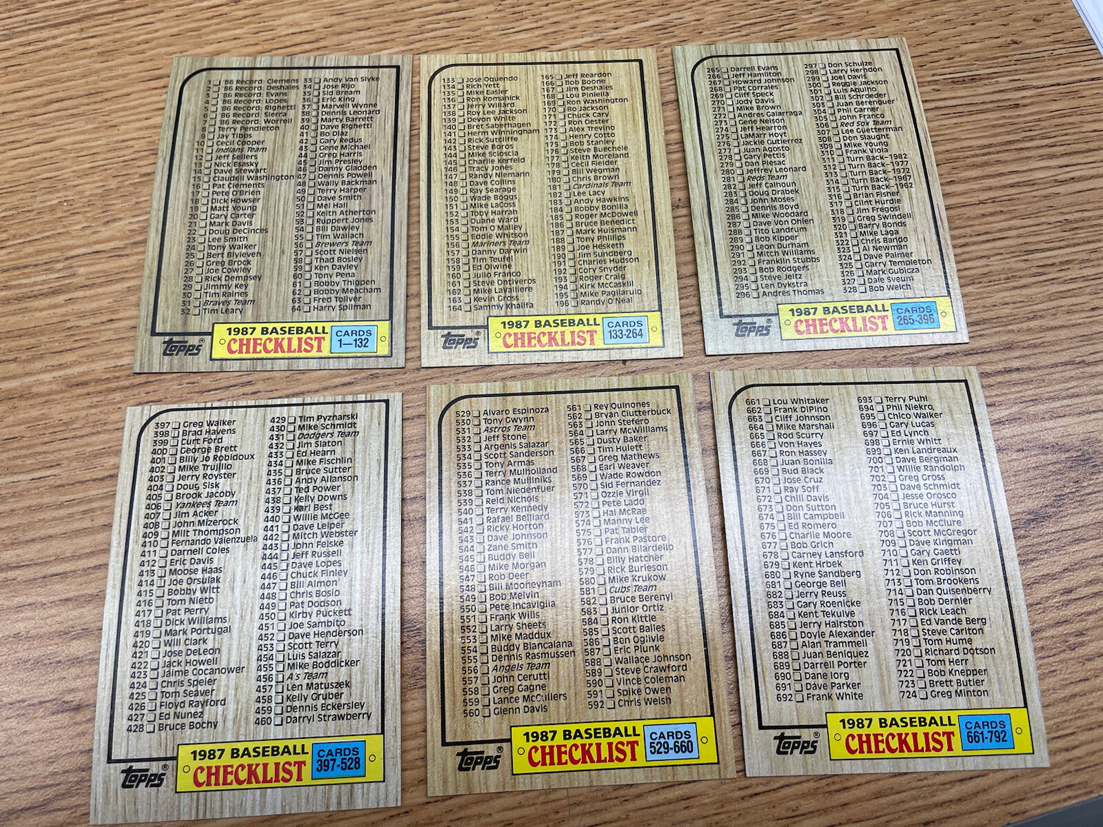 1987 Topps Baseball Complete Set Of 6 Checklists Cards | eBay