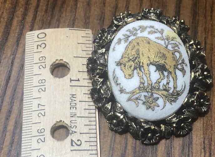 Taurus Bull Zodiac Gold Tone Vintage Sugar Brooch Pin… - Gem