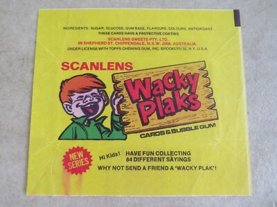 Vintage Scanlens Wacky Plaks New Series Australia Card Wrapper Topps | eBay