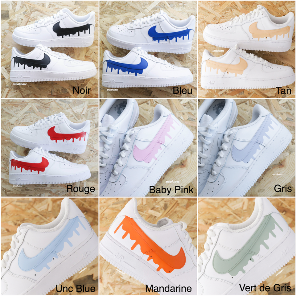 Air Force 1 Custom White Shoes "Baby Blue UNC Drip Swoosh" Mens Womens ...