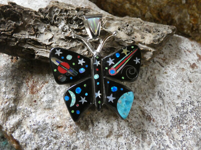 Butterfly Stars Moon Earth Sterling Silver 925 Gemstone Micro Inlay ...