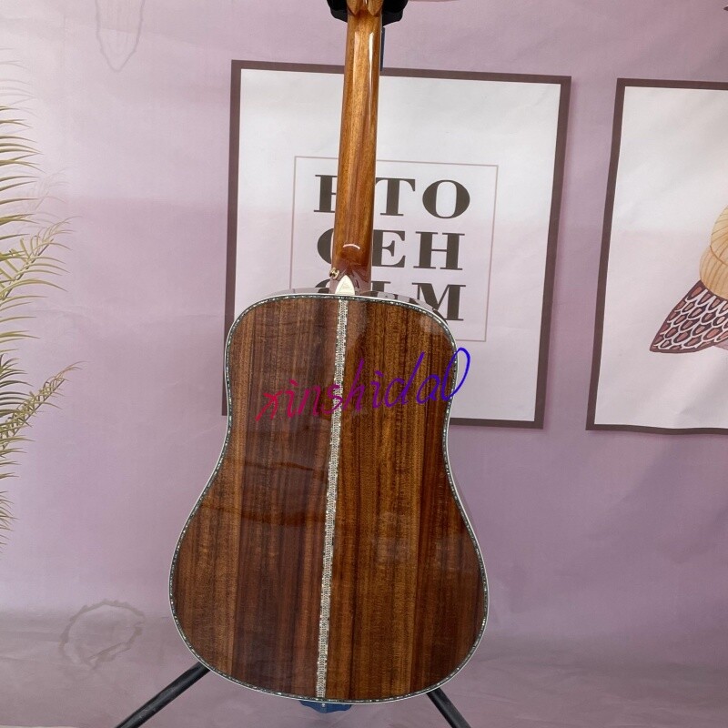 Handmade Full Koa Brown Acoustic Guitar Shell Inlay Bone Nut Factory ...