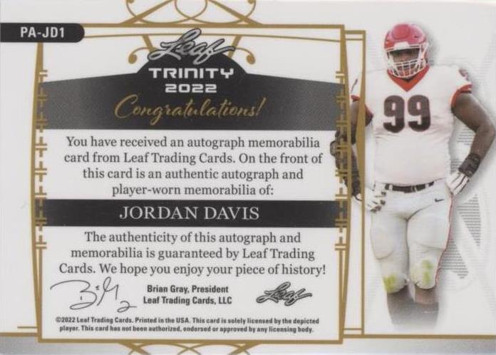2022 Leaf Trinity Jordan Davis #PA-JD1 for sale | eBay