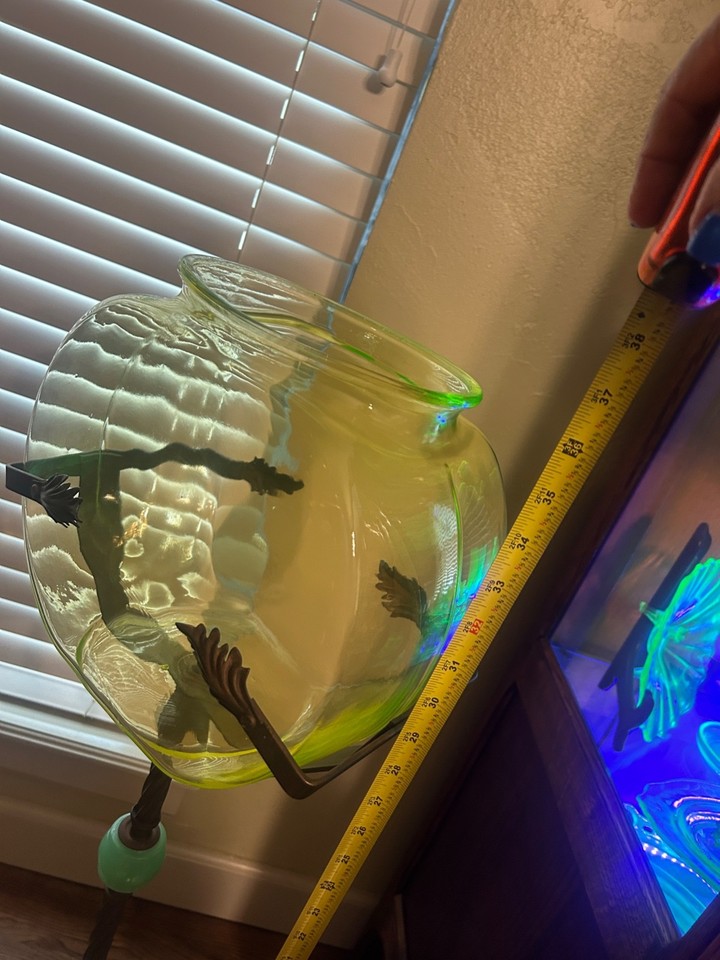 Antique Art Deco Uranium Glass Fish Bowl w/ Jadeite Cast Iron Stand | eBay