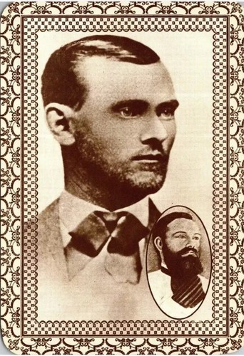 VTG JESSE JAMES Portrait Wild West 1847-1882 INSET DEATH Photo POSTCARD ...