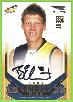 2008 AFL [DRAFT PICK SIGNATURE GOLD CARD] - DPG13 Brad EBERT (WEST ...