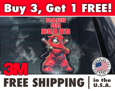Deadpool Baby on Board, Baby Deadpool with Swords Sticker/Decal Bumper ...