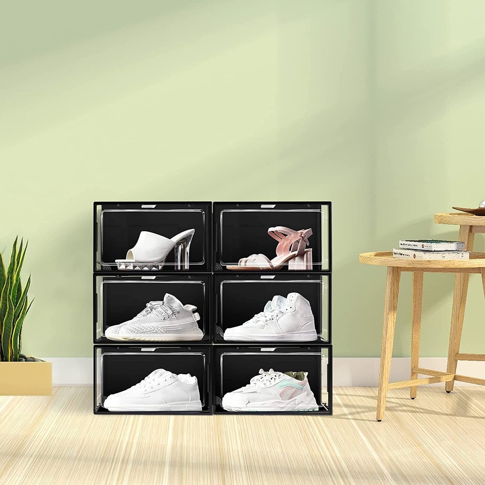 Stackable Magnetic Shoe Storage Box Organizer Sneaker Case Side/Front ...