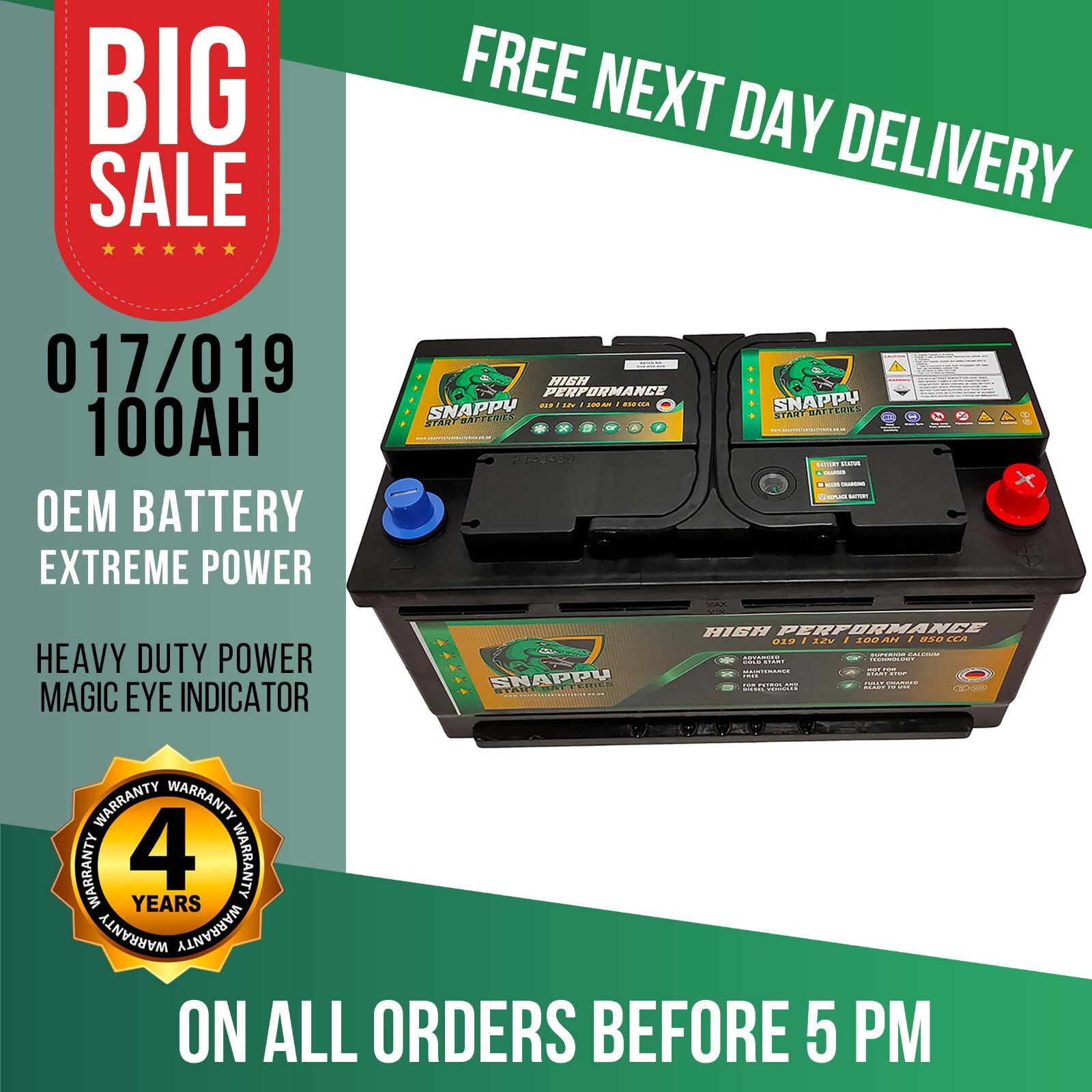 019 BATTERY 100AH 850CCA MERCEDES BMW AUDI HIGH PERFORMANCE 4YR ...