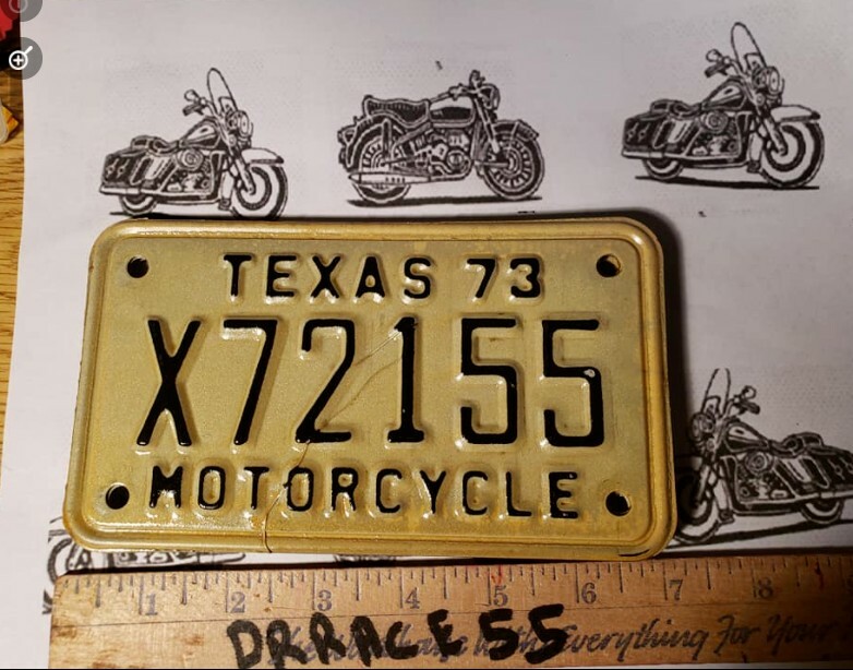 1973 TX TEXAS Motorcycle License Plate - Black on White NOS Harley Bike ...