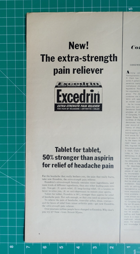 Vintage 1960's Ad Excedrin Extra Strength Pain reliever Stronger Than ...