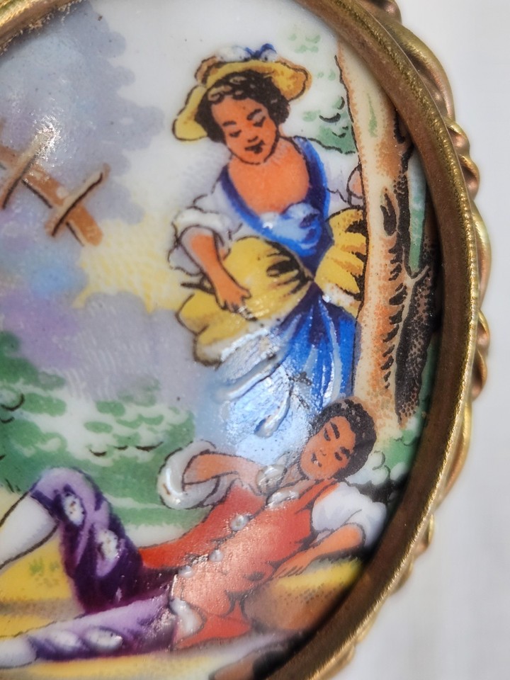 Antique LIMOGES Hand Painted Courting Couple Rope Edge Oval Brooch Pin ...