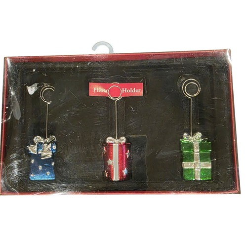 Christmas Photo Holders Set 3 Gift Box Place Card Clip Holiday Table ...