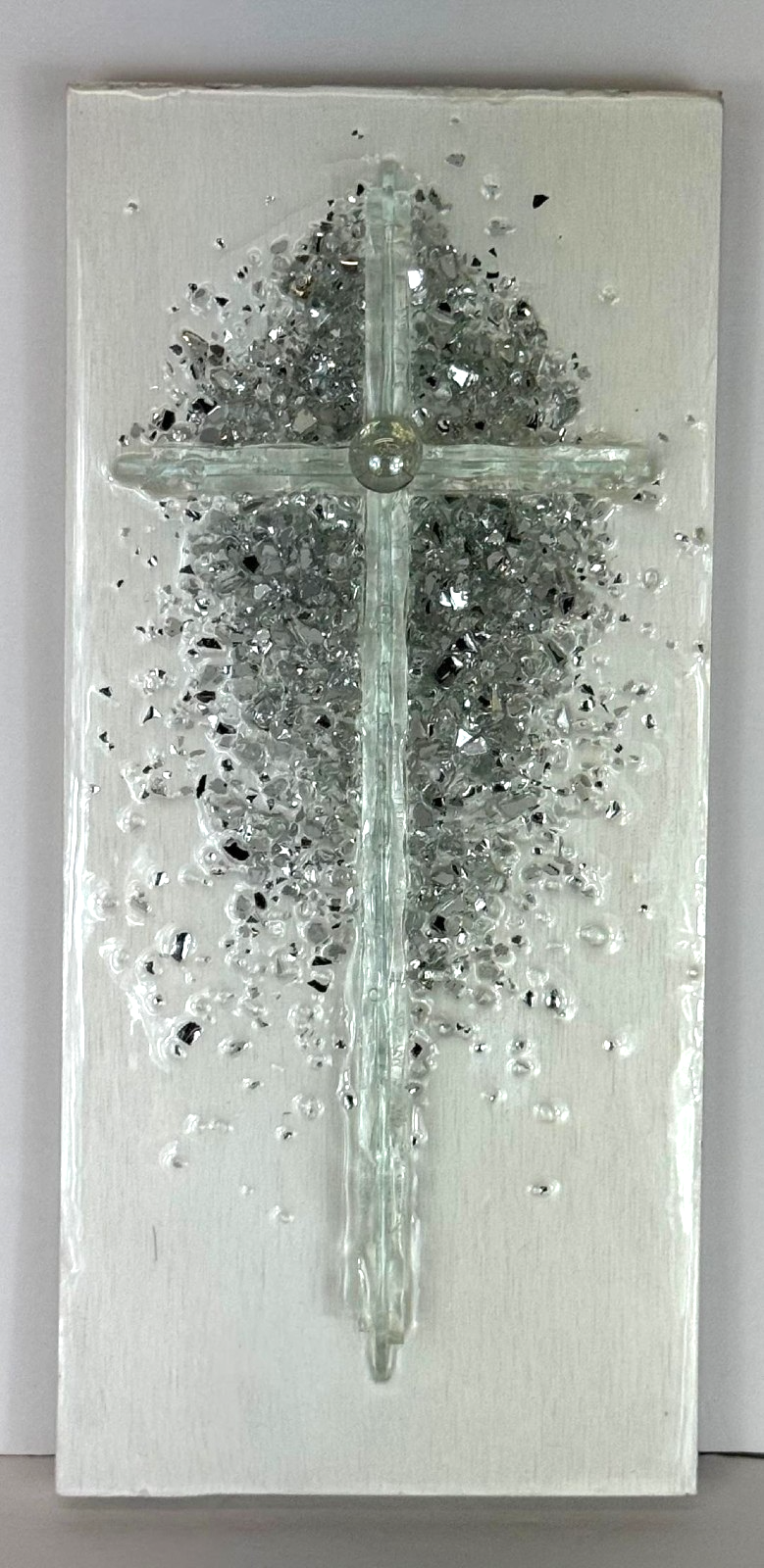 Crushed Glass Clear and Silver Cross | eBay