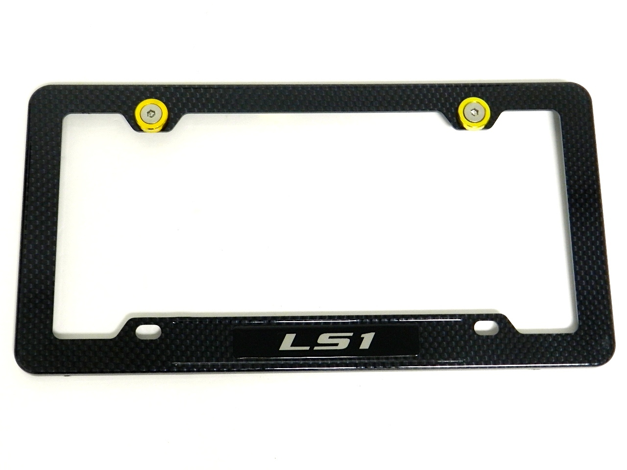 LS1 LS-1 CARBON FIBER LOOK LICENSE PLATE FRAME W/ 4 GOLD WASHERS ...