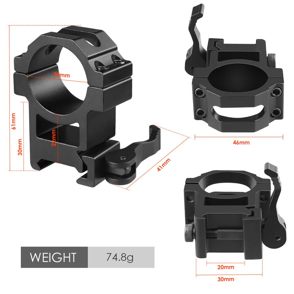 Medium Profile Quick Release 30mm Scope Rings Mount for Picatinny Rail ...