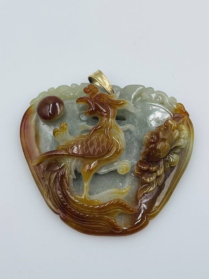 Chinese Antique Orange Red & Green Carved Jade 3D Bird Large Pendant | eBay