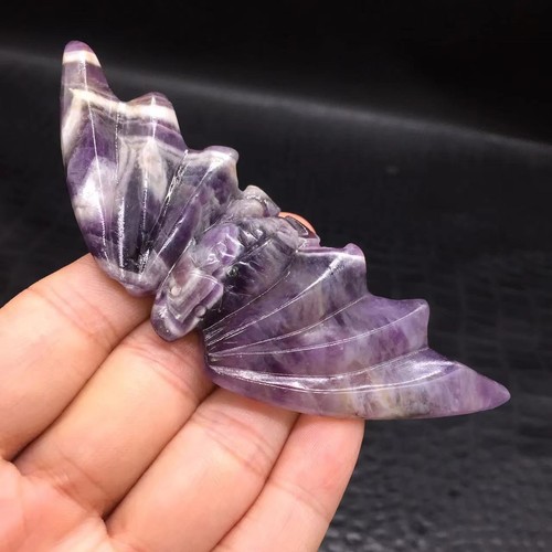 Natural Chevron Amethyst Quartz Crystal Carved Bat Figurine Healing ...