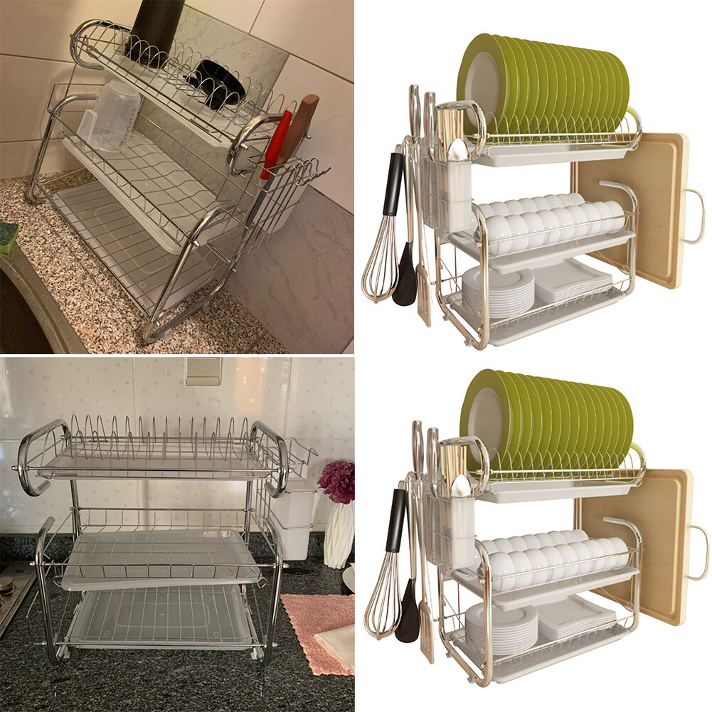 3 Tier Dish Drainer Storage Stand Bowl Plate Dryer Tray Holder Kitchen ...