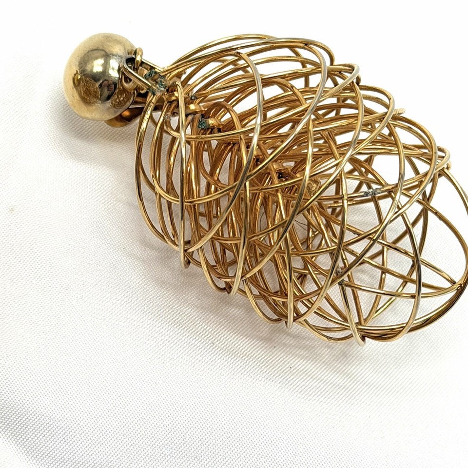 Napier Vintage Wire Cage Ball Dangle Clip-On Earrings Gold Tone Acorn ...