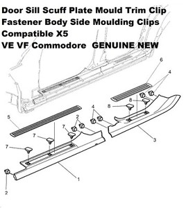 VE VF Commodore Door Sill Scuff Plate Mould Trim Clip Fastener X5 ...