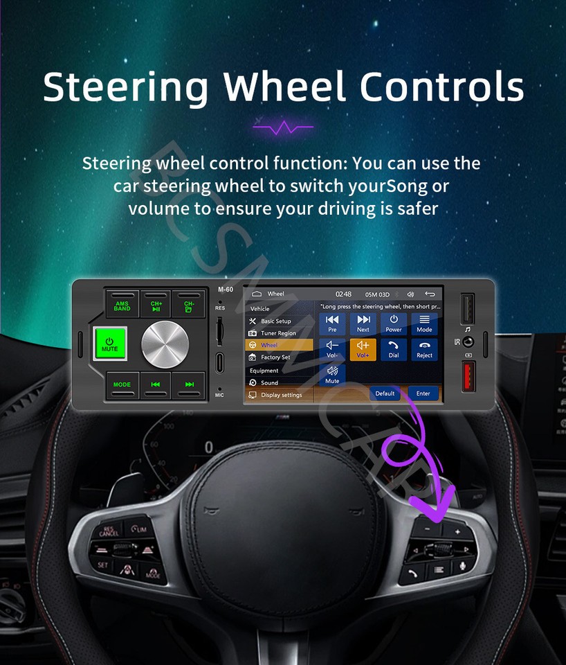 1Din Car Stereo Radio Player Touch Screen Bluetooth For Apple CarPlay ...