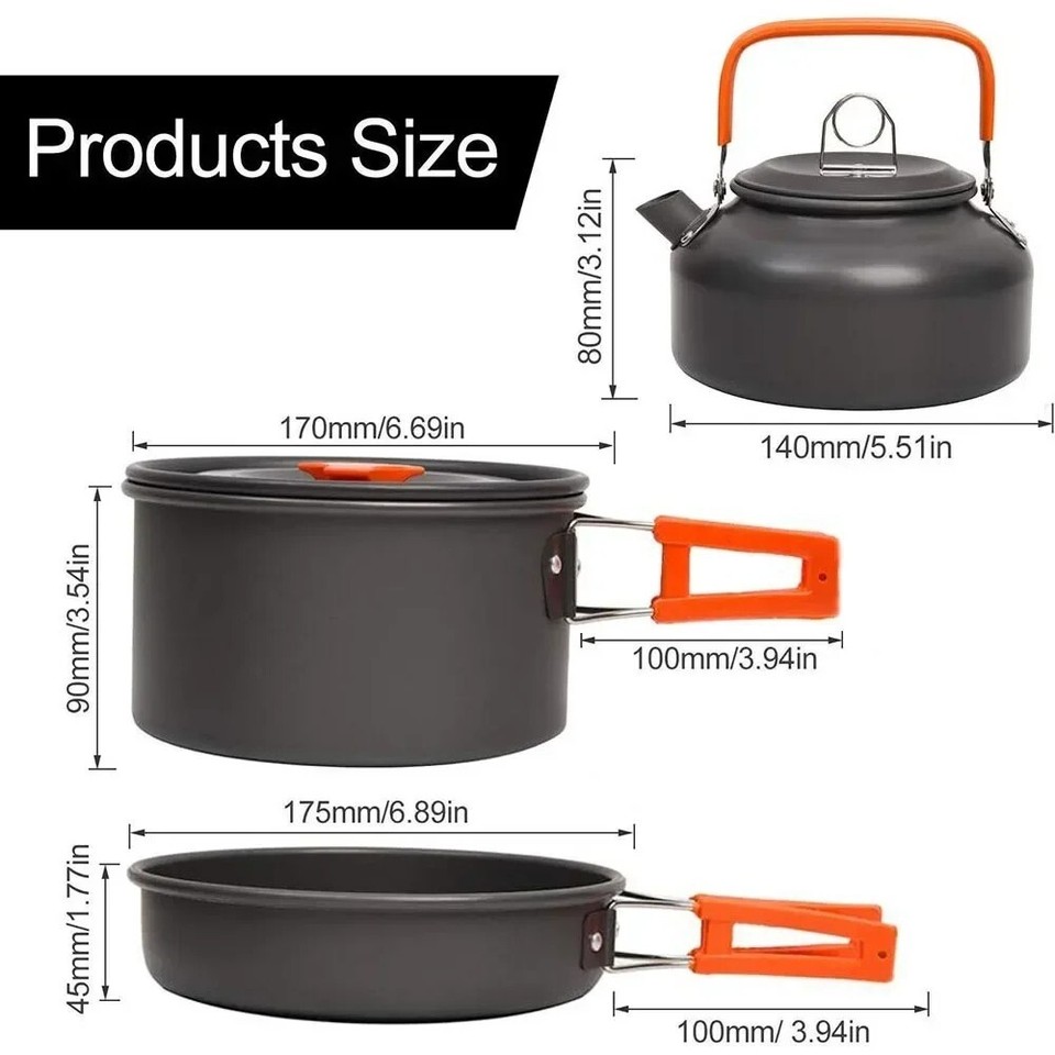 Camping Cookware Set Picnic Cook Pot Bowls Kit Hiking Backpacking Gear ...
