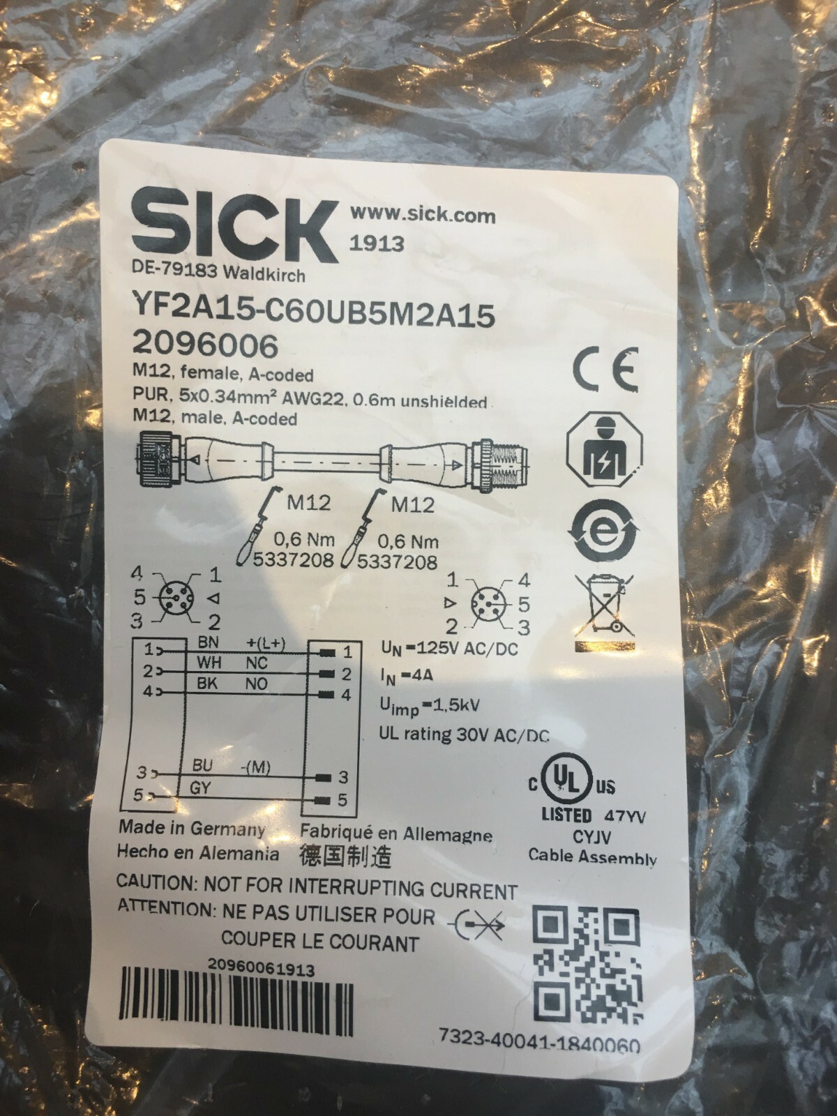 SICK FLEX LOOP CONNECTOR YF2A15-C60UB5M2A13 | eBay UK