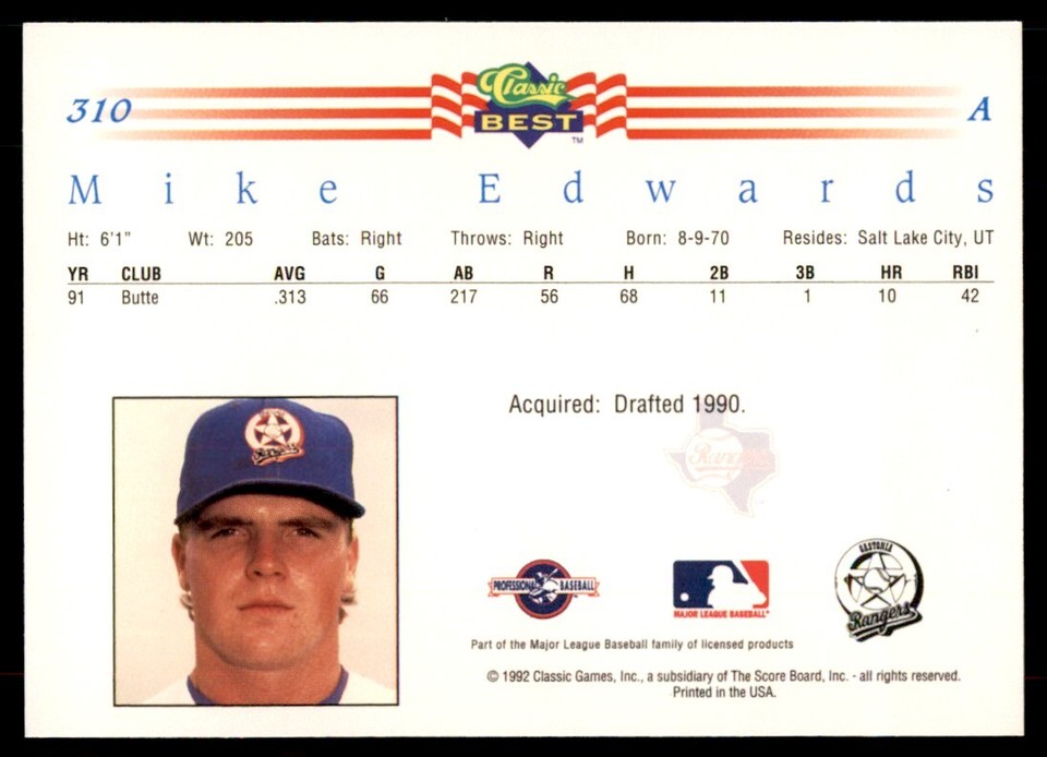 1992 Classic Best Mike Edwards Baseball Cards #310 | eBay