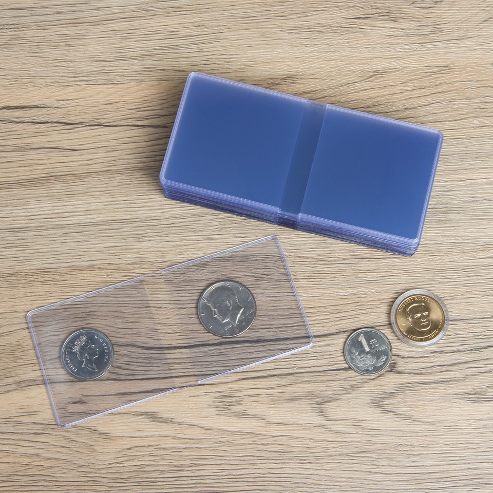 (100) 2x2 Double Pocket Vinyl Coin Flips Storage & Display -Clear ...
