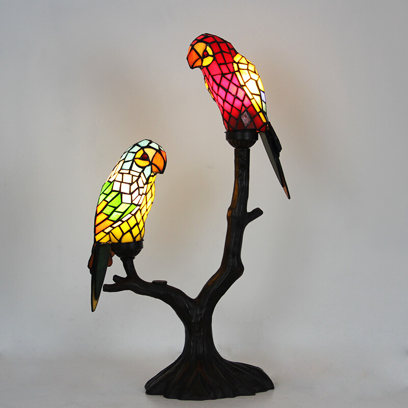 Tiffany birds parrot table lamps set of 2 lights home decor luxury room ...