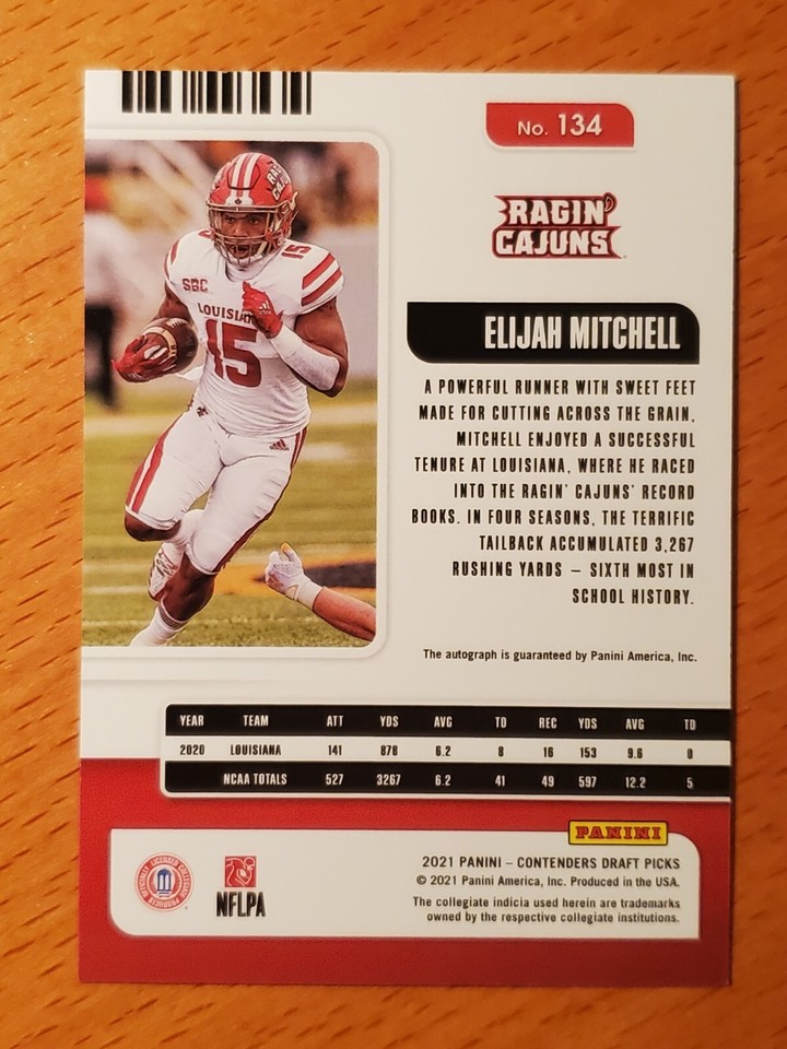 2021 Contenders Draft #134 Elijah Mitchell Louisiana 49ers Rookie RB ...