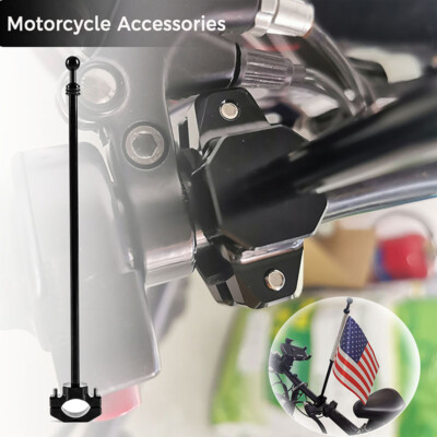 Black Motorcycle Pole Mount UK US Korea Flag Universal For Harley Honda ...