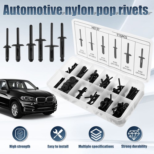 115Pcs Car River Clips Plastic Auto Pop River Assortment with 6 Sizes ...