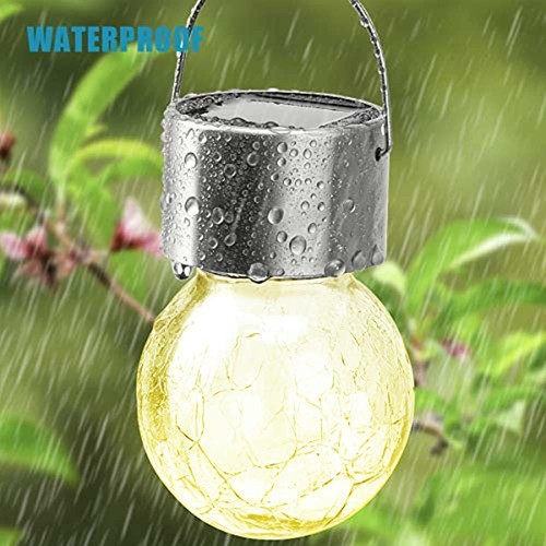 LED Solar Lamp Cracked Glass Ball Hanging Light Waterproof Garden Decor ...