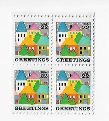 US Greetings Village Scene 22c Stamp Block of 4 Scott #2245 | eBay