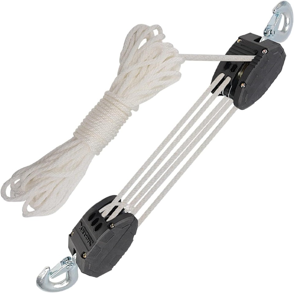 Heavy-Duty 2,000LB 50 Feet Reflective Rope Hoist Pulley 1 Ton Wheel ...