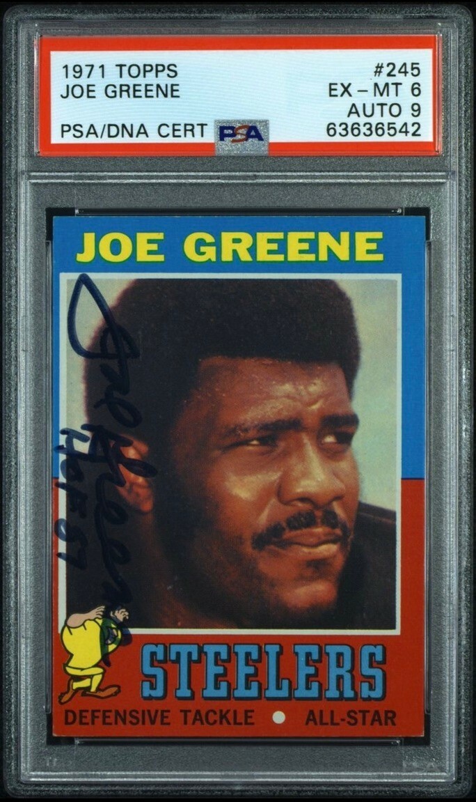 1971 Topps 245 Joe Greene PSA 6 EX-MT DNA Auto 9 Rookie Card RC Signed ...