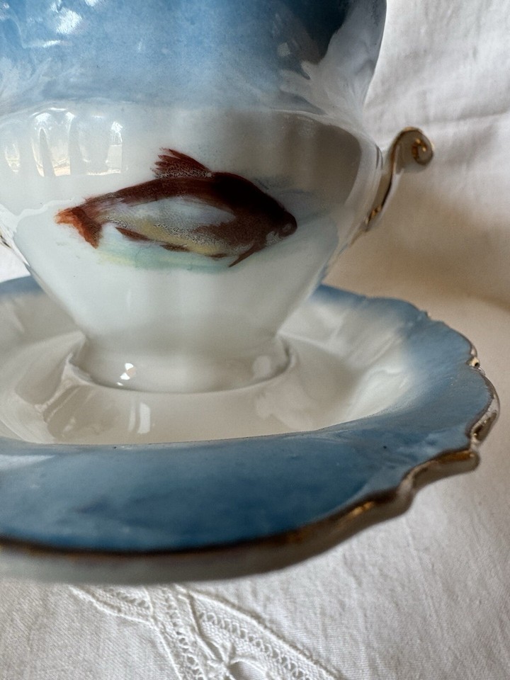 RARE ANTIQUE VICTORIA AUSTRIA LIMOGES FISH & SHELL PATTERN GRAVY BOAT ...
