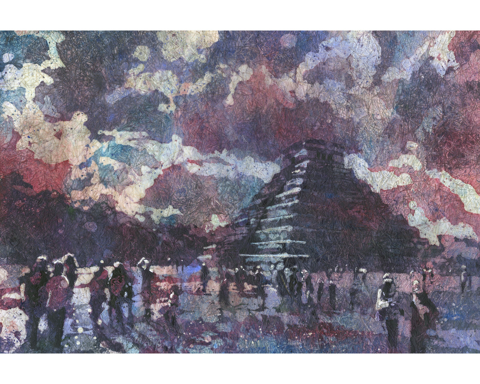 Mayan ruins at Chichen Itza, in the Yucatan Peninsula. Watercolor ...