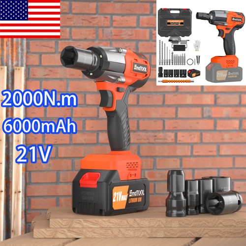 Cordless Electric Impact Wrench Gun High Power Driver 1/2'' with Li-ion ...